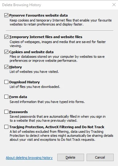 How delete internet history store